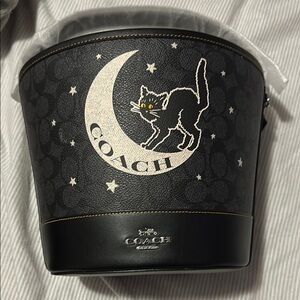 Coach | Bags | Coach Black Bucket Bag With Cat And Moon Design | Poshmark
